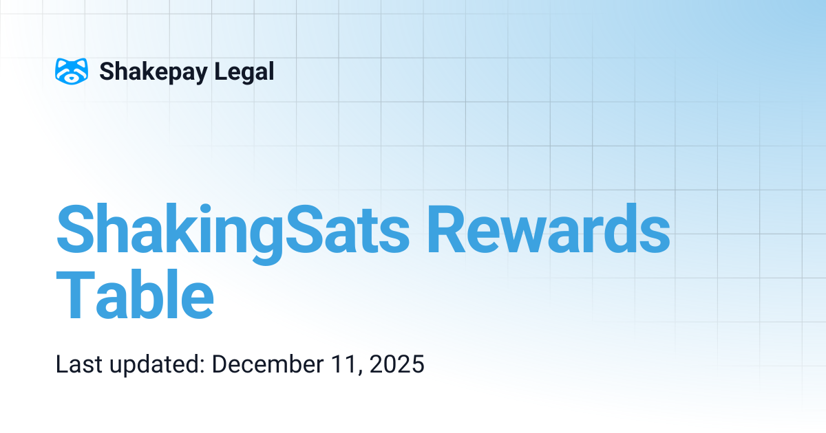 ShakingSats Rewards Table | English | Shakepay Legal
